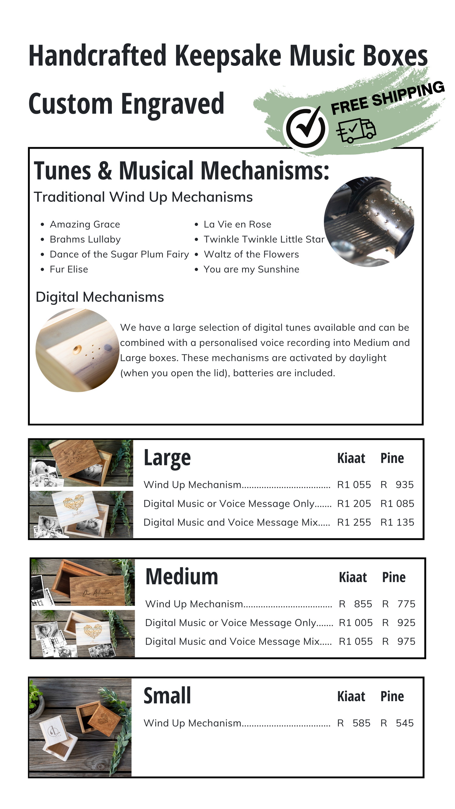 Pricing Menu – Music Box SA